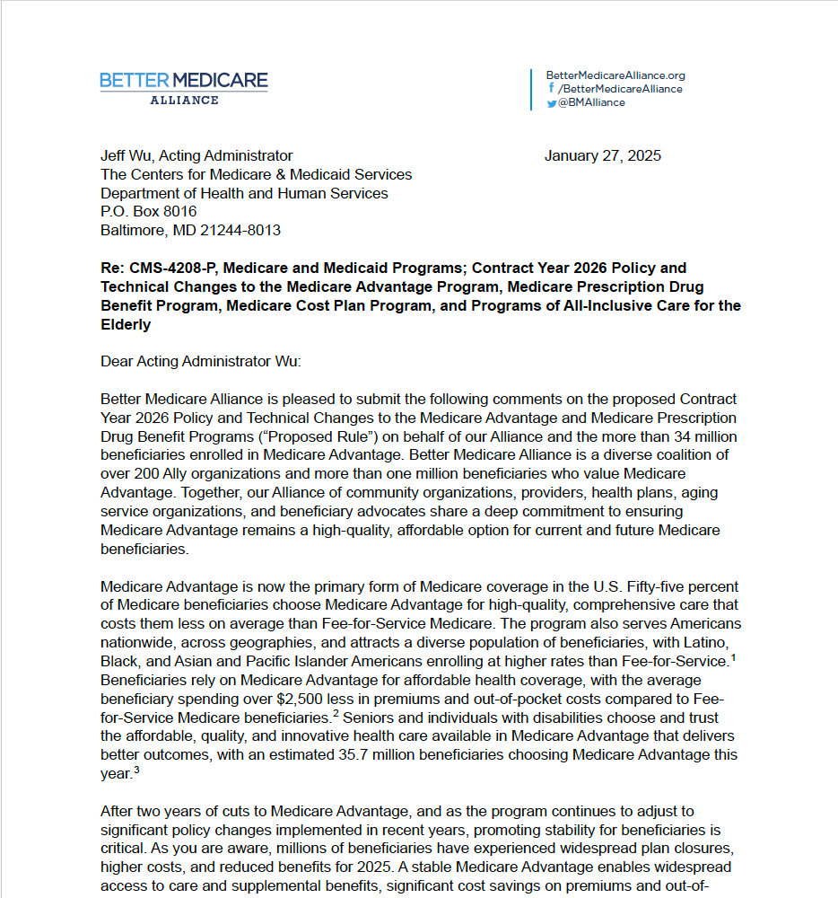 Better Medicare Alliance CY 2026 Medicare Advantage Proposed Rule Comment Letter - Better ...
