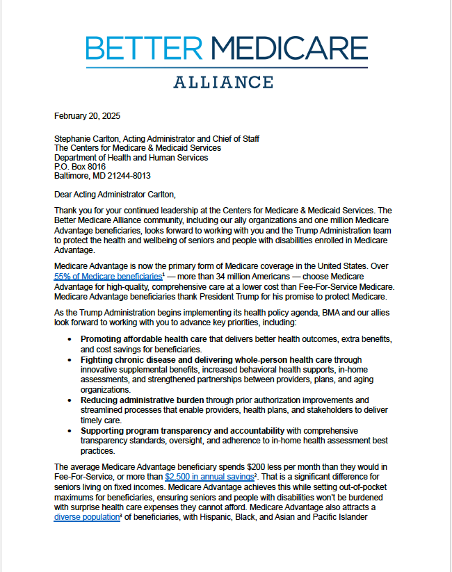 Ally Letter to CMS in Support of Medicare Advantage, CY 2026 - Better ...