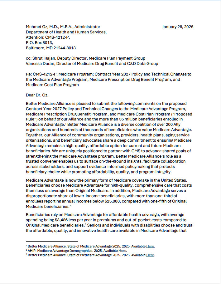 Better Medicare Alliance CY 2027 Medicare Advantage Proposed Rule ...